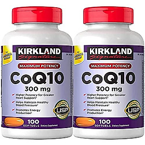 Kirkland Signature Maximum Potency CoQ10 300 mg 100 Softgels Each (100 Softgels (Pack of 2))