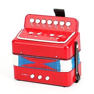 Tosnail Kids Accordion Toy 10 Keys Buttons Control Mini Musical Instruments for Children, Kids, Toddlers, Early Childhood Development - Red