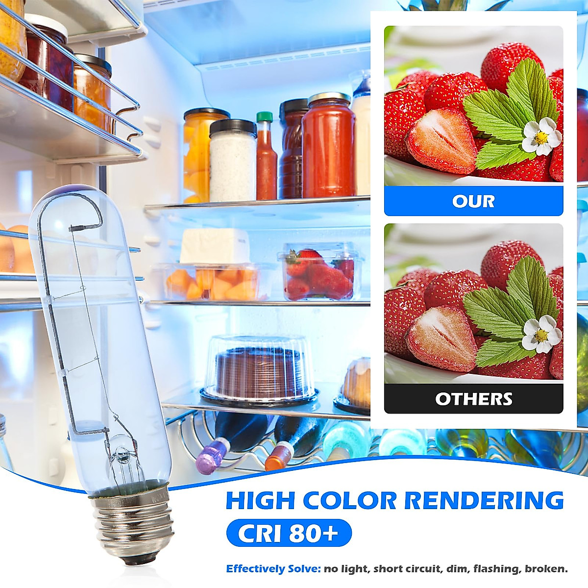 GGTE Blue Refrigerator Light Bulbs E26 Compatible With Sub Zero,7006999 Refrigerator Glass Lamp Replacement 40W 120V (1)