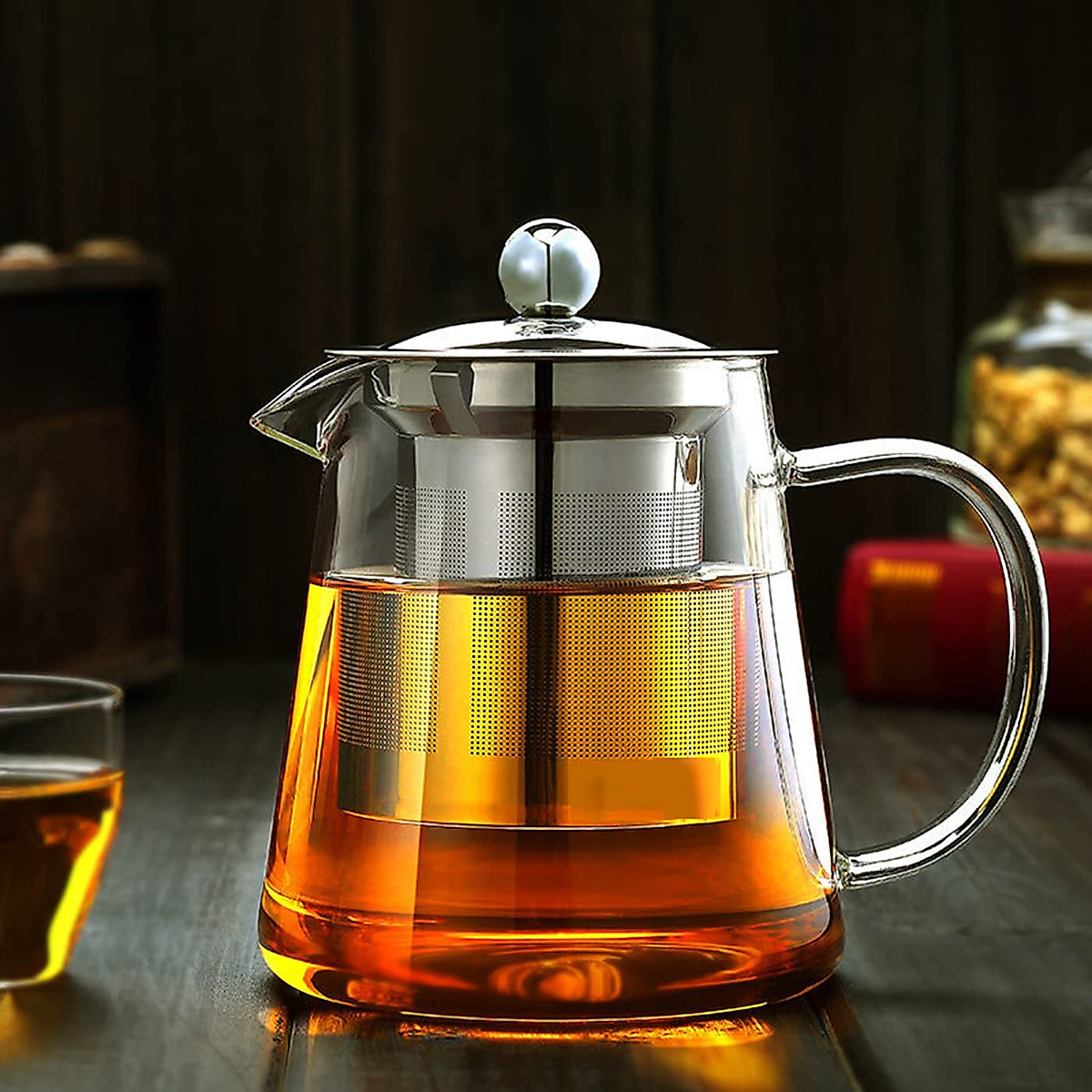 Glass Teapot with Removable Stainless Steel Infuser, Borosilicate Glass Tea Pot with Strainer,for Blooming Tea & Loose Leaf Tea, Microwave & Stovetop Safe (33OZ)