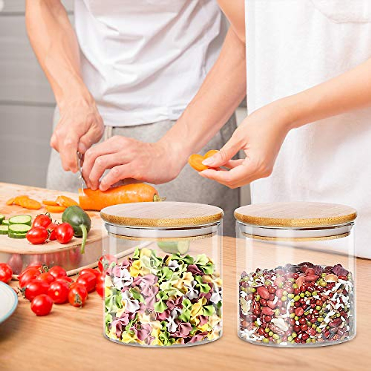 4 Pack Glass Jars with Airtight Bamboo Lids, (Dabacc) Glass Kitchen Canisters Clear Container for Food Storage of Dry Goods, Cookie, Candy, Spices, Coffee Beans and More, 18.6 OZ