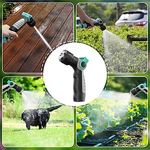 HVNPSH Garden Hose Nozzle Sprayer, 100% Heavy Duty Metal High Pressure Hose Nozzle with 4 Spray Patterns, Thumb Control On Off Valve for Lawn & Plant Watering, Car & Pet Washing