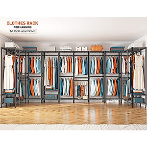 Raybee Clothes Rack Heavy Duty Clothing Racks for Hanging Clothes Load 985 LBS,Metal Clothing Rack Freestanding Portable Wardrobe Closet Rack for Hanging Clothes Wire Garment Rack, Black
