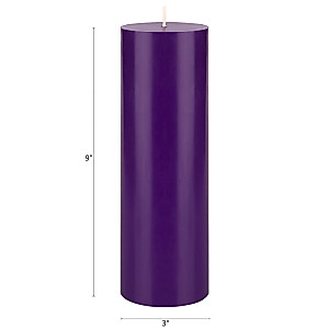 Mega Candles 1 pc Unscented Purple Round Pillar Candle, Hand Poured Premium Wax Candles 3 Inch x 9 Inch, Home Décor, Wedding Receptions, Baby Showers, Birthdays, Celebrations, Party Favors & More