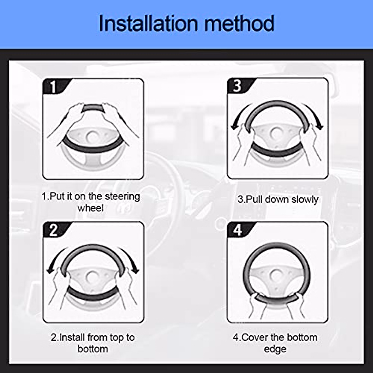 LoyaForba Car Steering Wheel Cover, Soft Leather Breathable Auto Steering Wheel Anti-Slip Protector, Universal Elastic 15 inch Stitching for Men Women Girls, Car Interior Accessories (Black/Blue)