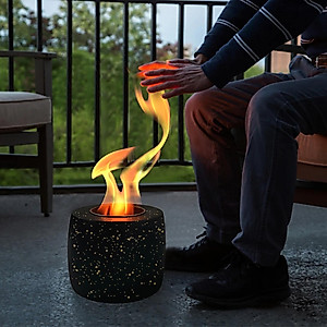 ZCONI Tabletop Fire Pit Portable, Mini Fire Pit with Extinguisher, Bio Ethanol Fire Pit, Concrete Table Top Firepit with Golden Sparkles, Indoor Fire Bowl (Concrete, Black with Sparkle)