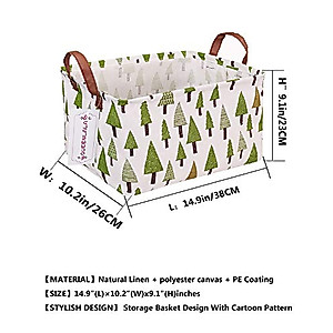 QUEENLALA Rectangular Laundry Hamper/Foldable Nursery Laundry Basket for Organizing/Storage Bin Baskets/Children Toy Office Bedroom/Toy Bin Closet Shelf Baskets（Rec-Green forest）