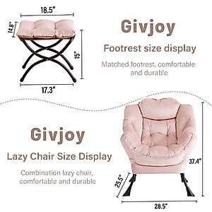 Givjoy Lazy Chair and Ottoman, Large Accent Lounge Chair with Armrests and a Side Pocket, Modern Leisure Upholstered Sofa Reading Armchair with Footrest for Bedroom, Living Room, Dorm Rooms, Office