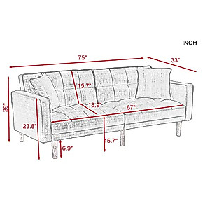 Lepfun Modern Tuft Futon Couch Convertible Loveseat Sleeper Reclining Sofa Bed Twin Size with Arms and 2 Pillows for Living Room, Dark Grey