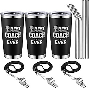 Didaey 3 Sets Coach Gifts Best Coach Ever, 20 oz with Whistle and Straws, Stainless Steel Travel Tumbler Coffee Mug Appreciation Thank You Gift Graduation Gift for Basketball Soccer Softball Coach