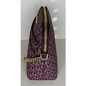 Michael Kors Jet Set Travel MD Dome XCross Crossbody bundled with SM TZ Coinpouch Purse Hook (Signature MK Bordeaux/Bordeaux)