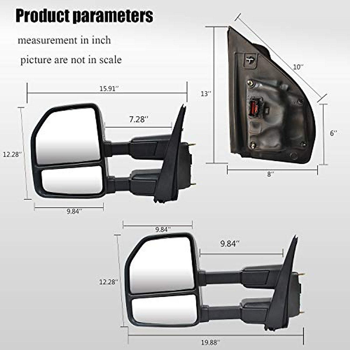 WLLW Towing Mirrors for Ford F250 F350 F450 F-550 Super Duty 2017 2018 2019 2020 With Power, Heated, Temperature Sensor, Turn Signal Light, Spot Auxiliary Lamp Pickup Truck