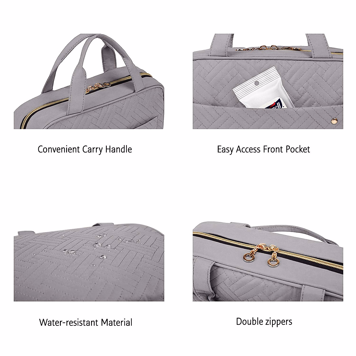 BAGSMART Toiletry Bag Travel Bag with Hanging Hook, Water-resistant Makeup Cosmetic Bag Travel Organizer for Accessories, Shampoo, Full Sized Container, Toiletries Grey, Large