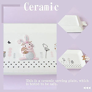 Cabilock Ceramic Serving Tray Easter Bunny Plates Food Serving Tray Dessert Plate Easter Party Plates Salad Plate Fruit Plate Serving Plate