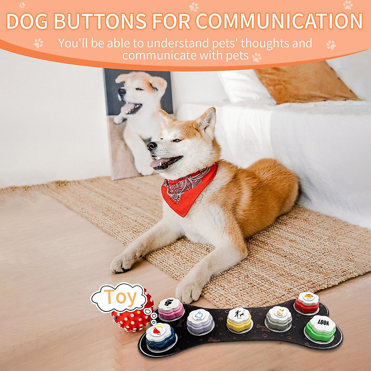 KiViRap Set of 7 Dog Buttons for Communication-Dog Recordable Training Buttons with Rubber Mat,Dog Talking Buttons,Pet Buttons,Dog Training & Behavior Aids,Train Your Dog to Voice What They Want