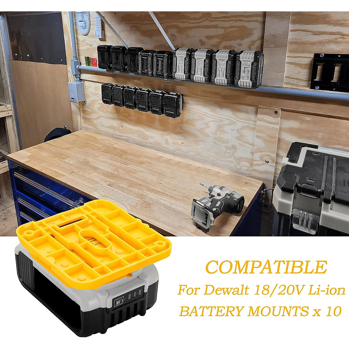 Crivnhar 10 Pack Battery Holder for Dewalt 20V Battery Mounts Dock Holder Fit for DCB200 DCB201 DCB202 DCB203 DCB204(w/20 Screws, No Battery)