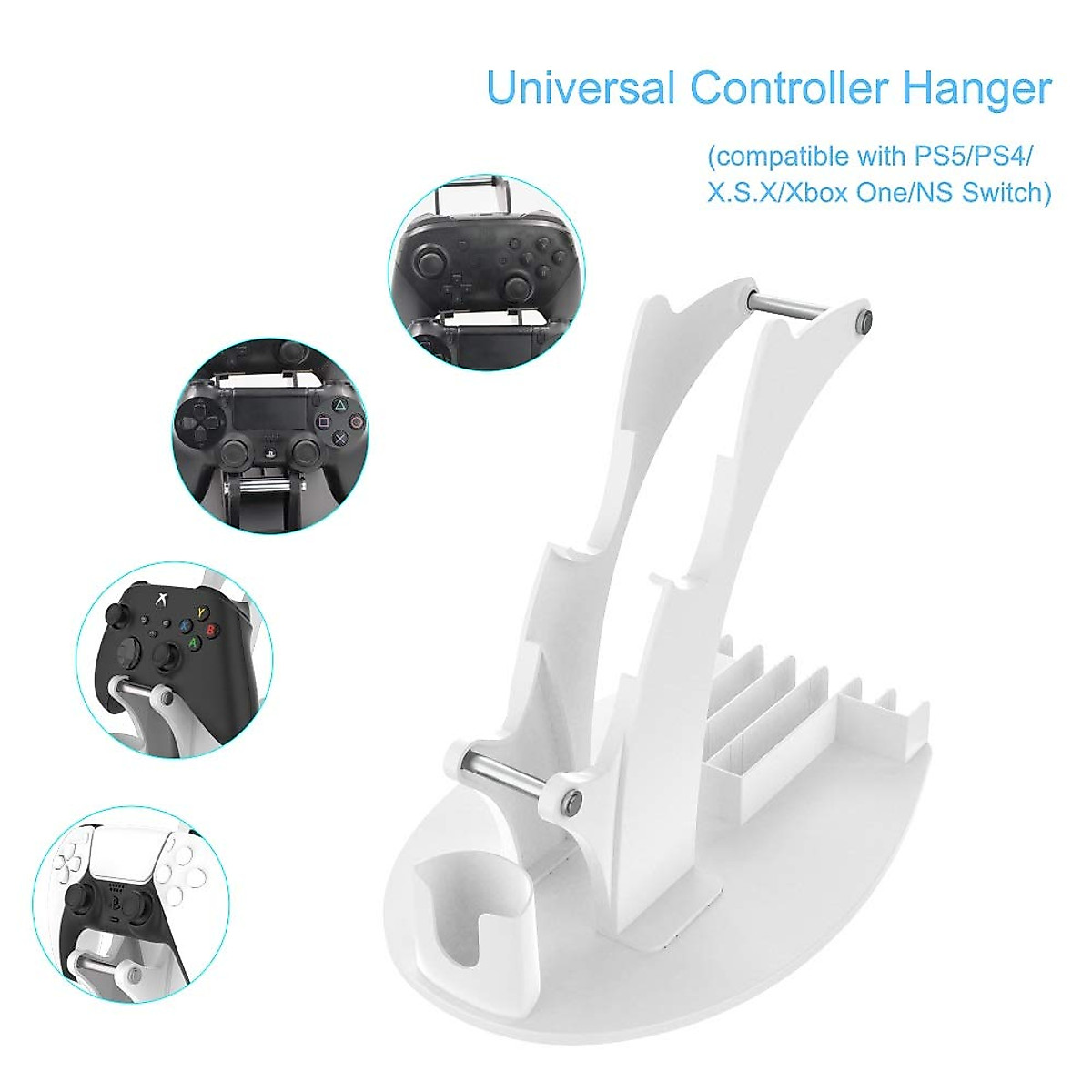 JOYTORN Controller Stand Holder for P5 Dualsense,Game Disc/Controller/Headphone Storage Rack for Xbox Series X|S,P5,Switch-White