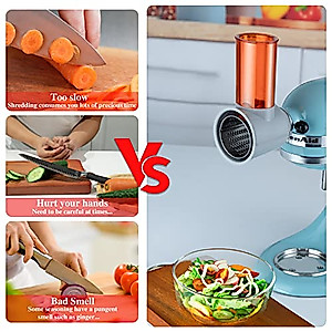 Slicer Shredder Attachment for Kitchen, Kitchenaid Attachments, Cheese Grater Attachment, Vegetable Slicer Attachment, Food Processor Attachment for Kitchen Aid Stand Mixer with 3 Blades (Grey)