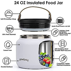 Insulated Food Jar,24 OZ Leakproof Insulated Food Soup Container,Stainless Steel Vacuum Thermal Insulated School Hot Lunch Containers for Kids Adults Wide Mouth Food Jar for Hot Cold Food(White)
