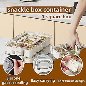 SHUCHNOYE 2 Pack Snackle Box Container 9-Compartment With Lid and Handle -Divided Serving Platters Perfect for Candy, Fruit, and Treats–Portable Snackle Box