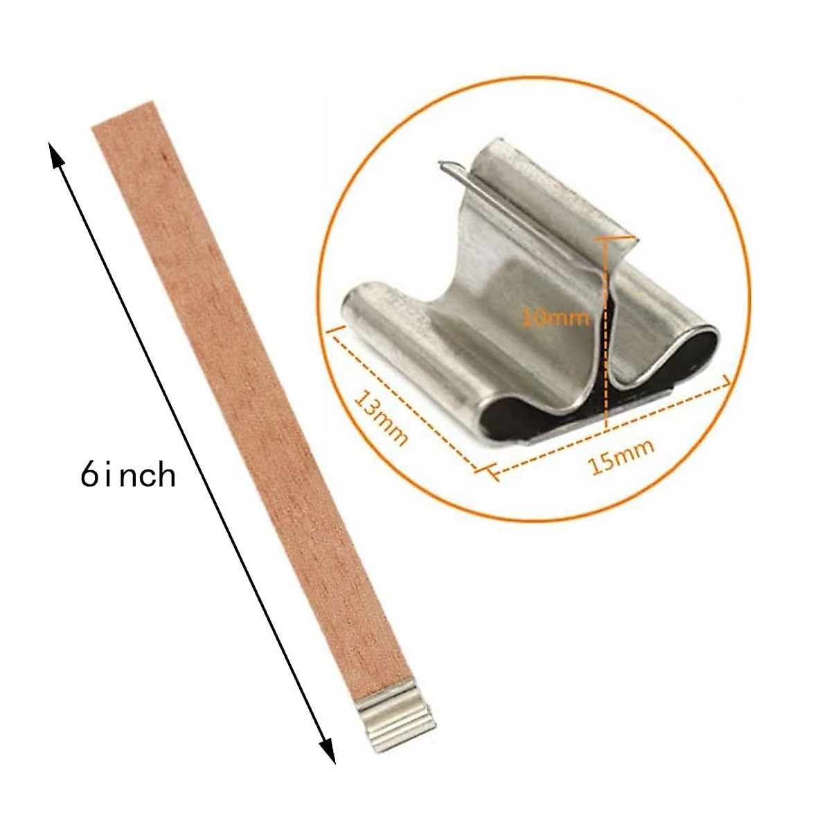 100 pcs Wooden Candle Wicks for Candle Making,6 inch Crackling Wood Wicks/Smokeless Candle Wick with Metal Base Clip 50 Sets