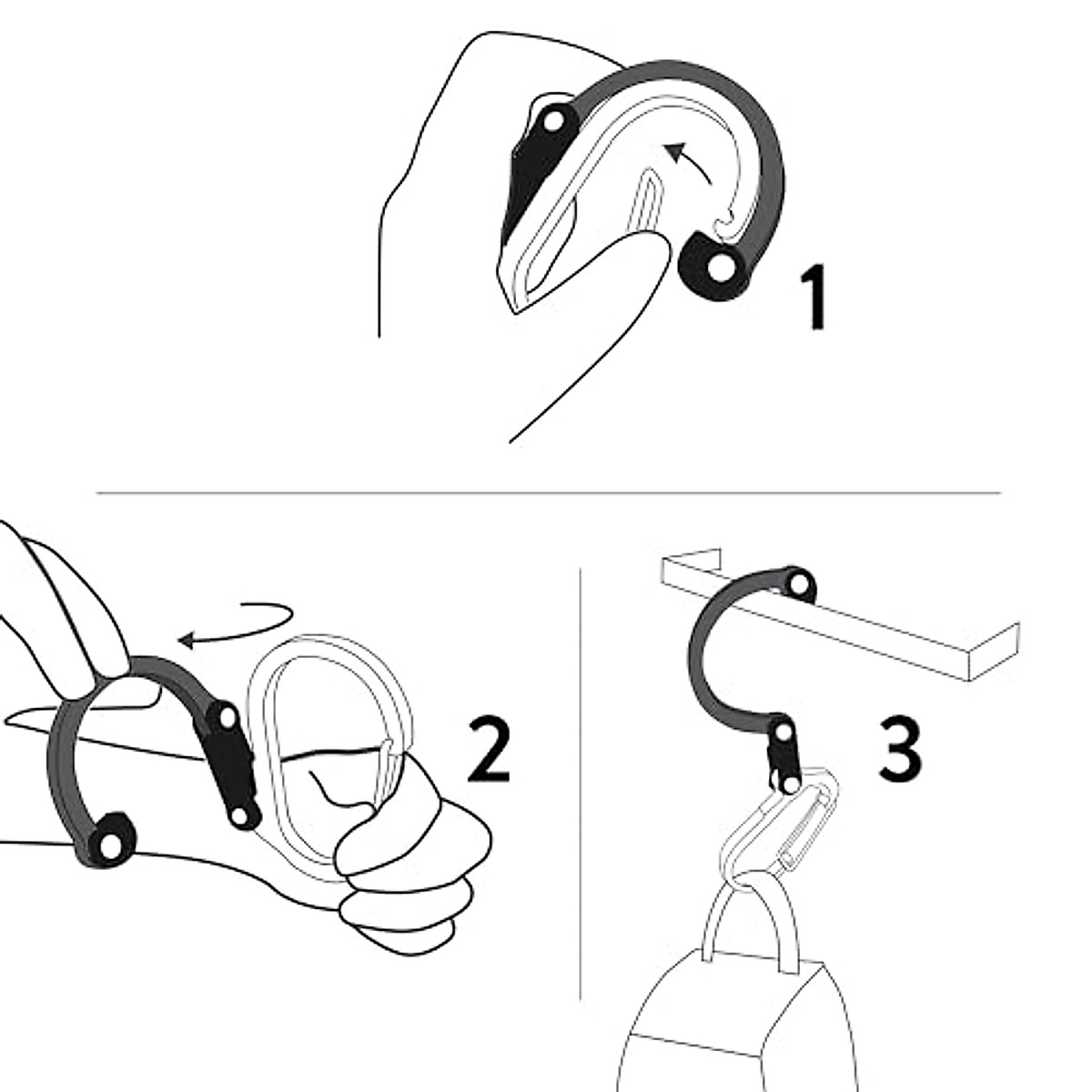 GEAR AID HEROCLIP Carabiner Clip and Hook (Mini) for Travel, Luggage, Purse and Small Bags, Stealth Black, 2 Pack