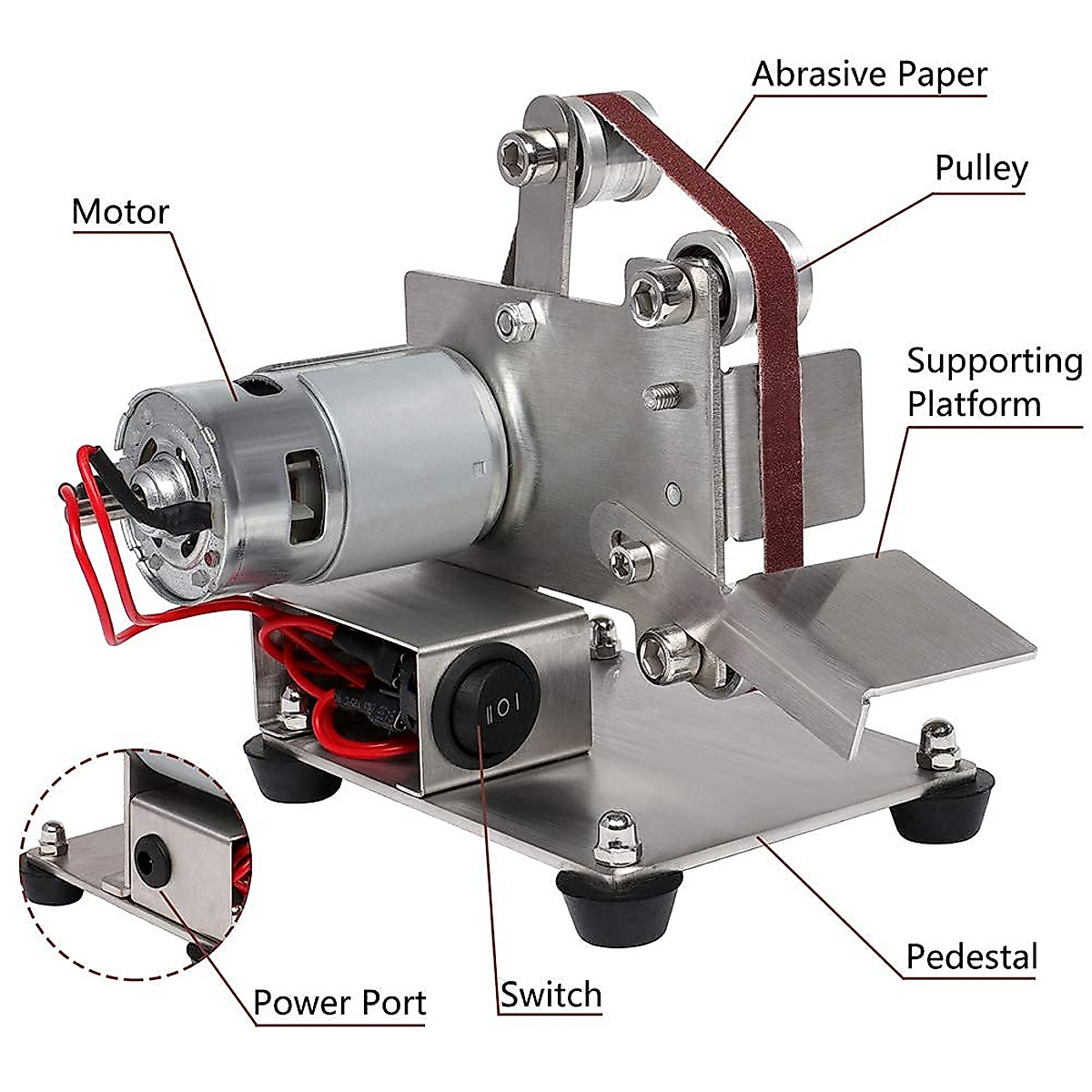 Mini Belt Sander Bench Metal Grinder Knife Making Small Electric Sharpening Machine with 10PCS Sanding Belt Tool Kit 7 Power Speed Polisher for DIY Wood Working Apex Edge Polishing Lijadora de Banda
