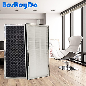 BesReyDa 40 Replacement Filter Compatible with 40 Air Purifier, 3-IN-1 True HEPA 13 Filtration, Fine Pre-Filter and Activated Carbon Filter, 2 Pack