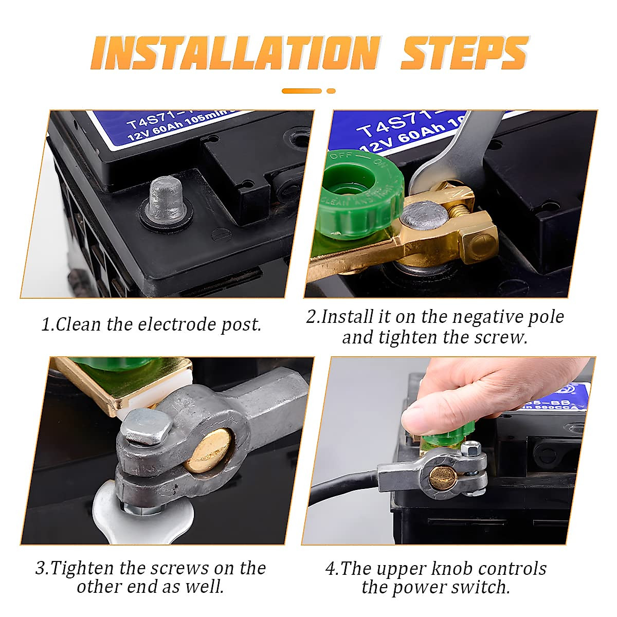 Top Post Battery Quick Disconnect Switch, Power Master Shut Off Cut Off Switch, Battery Isolator Switch for 12V or 24V Boat, Car, Truck, RV, Camper, Tractor, Marine, Vehicles (1)