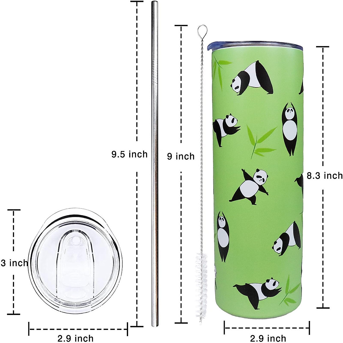 IchDich Panda Tumbler Panda Gifts for Women 20 oz Insulated Tumbler With Lid and Straw Stainless Steel Skinny Tumbler Water Bottle Travel Mug Wine Cups