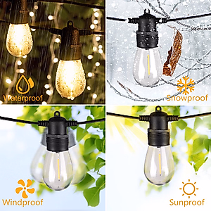 Opard 51Ft Outdoor String Lights Commercial Grade Strand Waterproof LED String Lights with 15+1 Shatterproof Bulbs for Patio Wedding Garden Backyard Porch