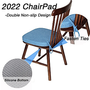ZYHOONE Seat Cushions for Kitchen Chairs - Dining Room Metal Wooden Non Slip Chair Cushion Pads with Machine Washable Cover and Ties [14.5 X 15.5 X 2 Inches] - Blue
