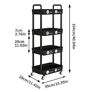 Laiensia 4-Tier Storage Cart,Multifunction Utility Rolling Cart Kitchen Storage Organizer,Mobile Shelving Unit Cart with Lockable Wheels for Bathroom,Laundry,Living Room,With Classified Stickers,Black