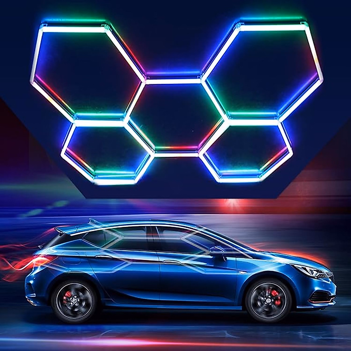 lylunnamsp RGB Hexagon Garage Light with Remote, 24 Pack Hexagon Lights, RGB Dimmable and Speed Adjustable LED Hexagon Lights, 358 Modes, LED Ceiling Lights for Gaming Room Bar Party,Multi Colored