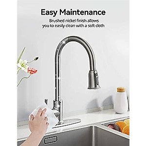 Kitchen Faucet, REXMEO Premium with 9 Min Installation Kitchen Sink Faucet with Pull Down Sprayer for Kitchen Sink, Three Mode Single-Handle High Arc Brushed Nickel Stainless Steel Faucet Space Silver