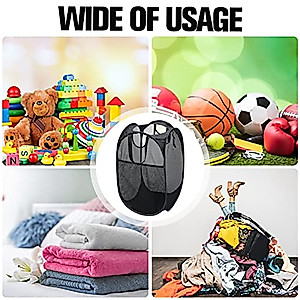 6 Pcs Mesh Popup Laundry Hamper (Black/White/Blue),Popup Laundry Basket with Durable Handles,Foldable Pop-up Mesh Hamper Dirty Clothes Basket for Kids Room, College Dorm or Travel