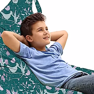 Ambesonne Bird Lounger Chair Bag, Rhythmic Valentines Birds on Dark Tone Background, High Capacity Storage with Handle Container, Lounger Size, Hunter Green Mint Green