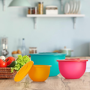 Tupperware Impressions Classic 3 Bowl Food Storage Set in Multi Colors, Dishwasher Safe and BPA Free (3 Containers, 3 Lids)