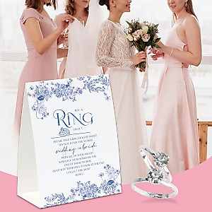 Put A Ring on It Game(50 Rings with One Sign), Don't Say Wedding or Bride Game, Fun Bridal Shower Game, Bridal Shower Decorations Blue Floral-JZDS05