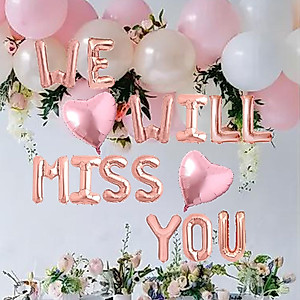 We Will Miss You Balloons, Rose Gold Mylar Farewell Party Sign, Going Away/Job Change/Travel/Retirement/Graduation Party Supplies