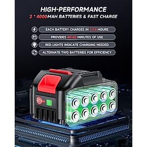 Reciprocating saw, Enhanced 3500 SPM Low Noise Brushless Motor, High-Performance 2*21V 4.0 Ah Batteries Extended Standby, 8 pcs Versatile Alloy Steel Blade Set Easily Cut Through Wood, Metal, ABS etc.