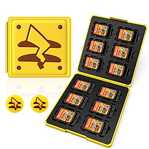 UFOPETIE 12 in 1 Game Card Case for Nintendo Switch Pikachu Switch Game Case for Nintendo Switch Game Storage,for Nintendo Switch Game Card Case Poke Tail-Thumb Grip 2PCS