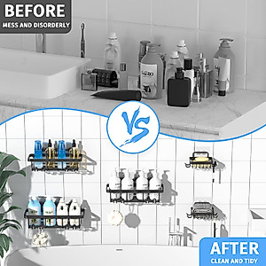 WESTRUE Shower Caddy 5 Pack Shower Shelves No Drilling Shower Rack with Soap Dish Adhesive Shower Organizer Shower Storage for Inside Shower-Black