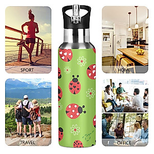 xigua Ladybug Water Bottle Double Walled Stainless Steel Leak Proof Thermo Flask for Sports Gym Cycling Outdoor,20 oz.