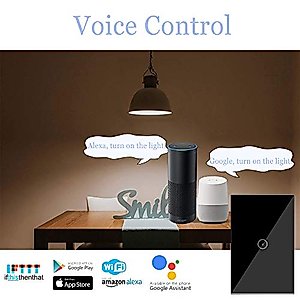 WiFi Light Switch, smart touch wall light switch, easy to install, App Remote Control Timer Switch，Voice Control，Set schedule timer，compatible with Amazon Alexa and Google Assistant