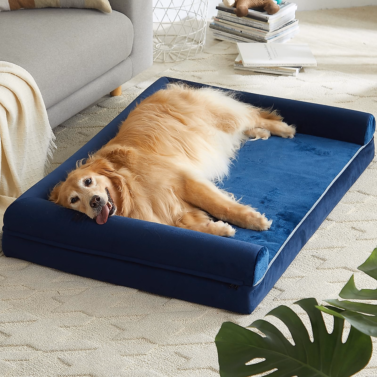 LNSSFFER Washable Dog Beds for Extra Large Dogs, XL Orthopedic Dog Sofa Bed with Removable Cover & Waterproof Lining, Pet Couch Bed with Sides, Memory Foam XL Large Dog Bed for Extra Large Dog, Blue