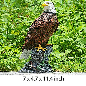 11 Inch Bald Eagle Garden Statue Bald Eagle Resin Statue Simulation Animals Statue Simulation Eagle Garden Sculpture & Statue for ndoor Outdoor Garden Office Ornament Home Décor