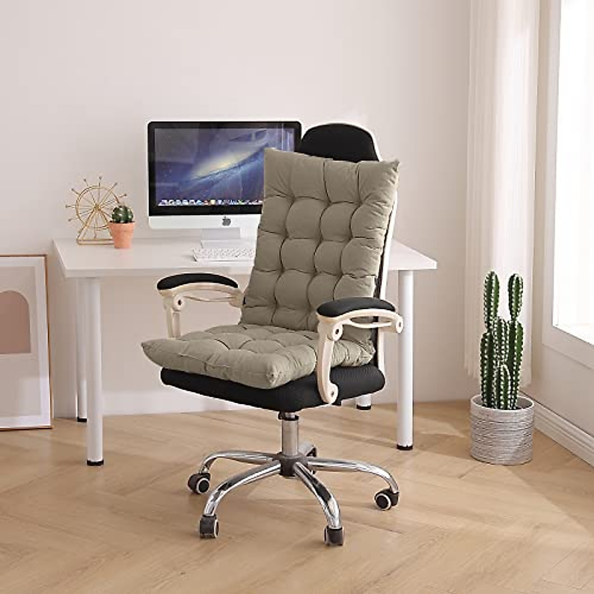 Tiita Rocking Chair Cushion with Ties Overstuffed Seat Back Cushion Pad Tufted Pillow for Outdoor Indoor Home 21" x 17"/17" x 17", Light Brown