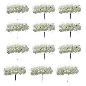 Gumolutin 144PCS Mini Fake Roses Artificial Foam Rose Heads with Wire Rods DIY Wedding Flowers Accessories Make Bridal Hair Clips Headbands Dress,Milk White