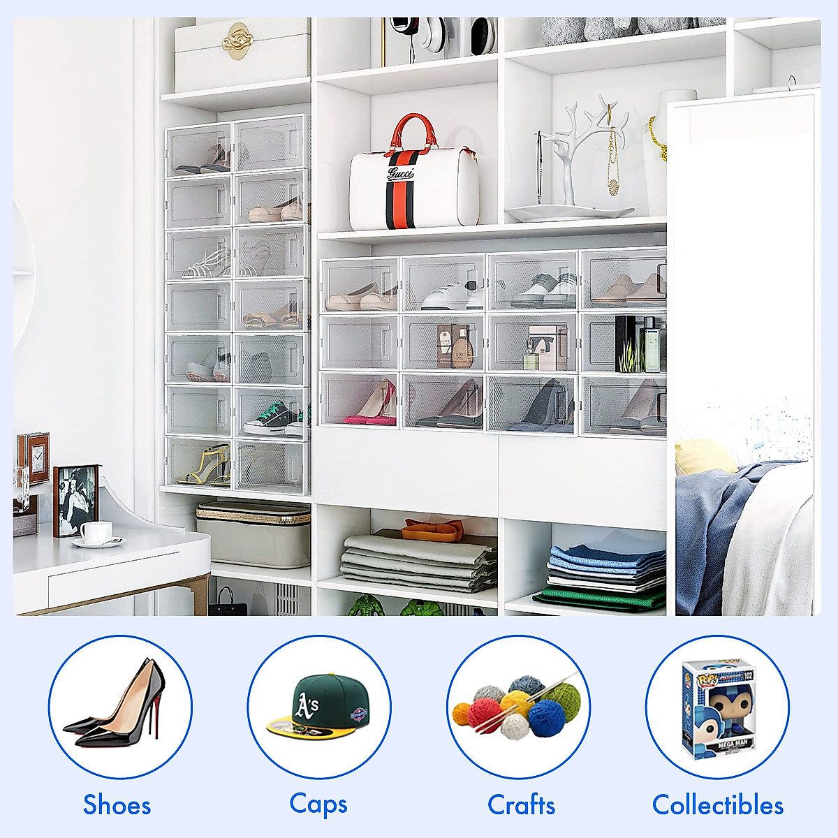 24 Pack Medium Shoe Organizer Shoe Storage Box for Closet, Shoe Boxes Clear Plastic Stackable, Sneaker Storage Shoe Containers Shoe Box Storage Containers, Clear Shoe Boxes Stackable Storage Bins